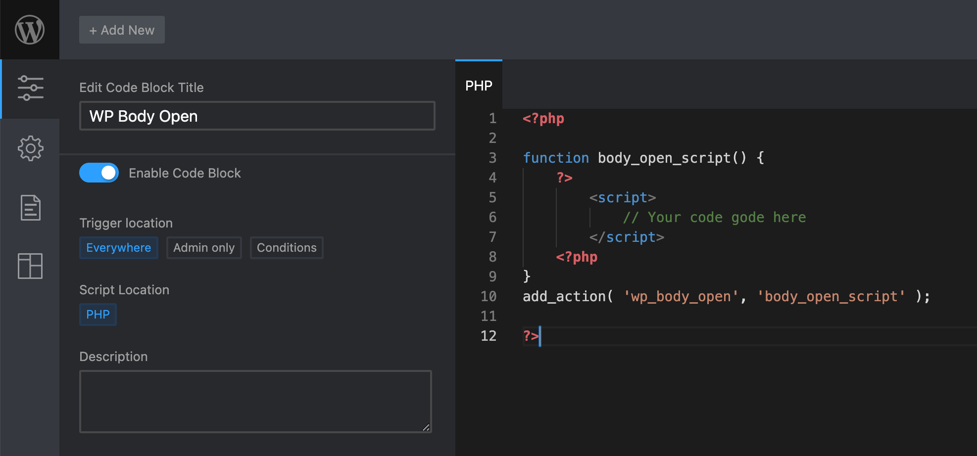 Add script after body is open – Code DPlugins
